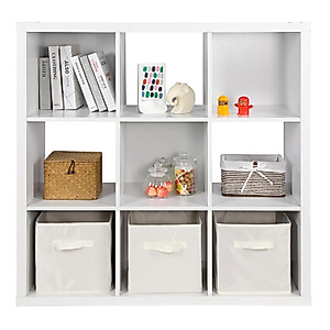 PACHIRA US 9 Cube Storage Shelf Organizer Open Bookshelf Floor Standing Wooden Display Shelf with Backplane, 13 x 13 x 15 Inch Cube Storage Shelf, White Finish