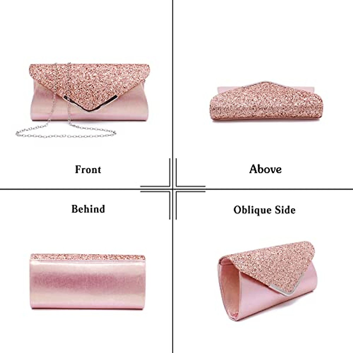 CORIOS Women Envelope Clutch Bag Sequins Evening Bag Shiny Handbag with Detachable Chain Bridal Wedding Purse Sparkly Shoulder Bag Elegant Crossbody Bag for Wedding Cocktail Prom Party Pink A
