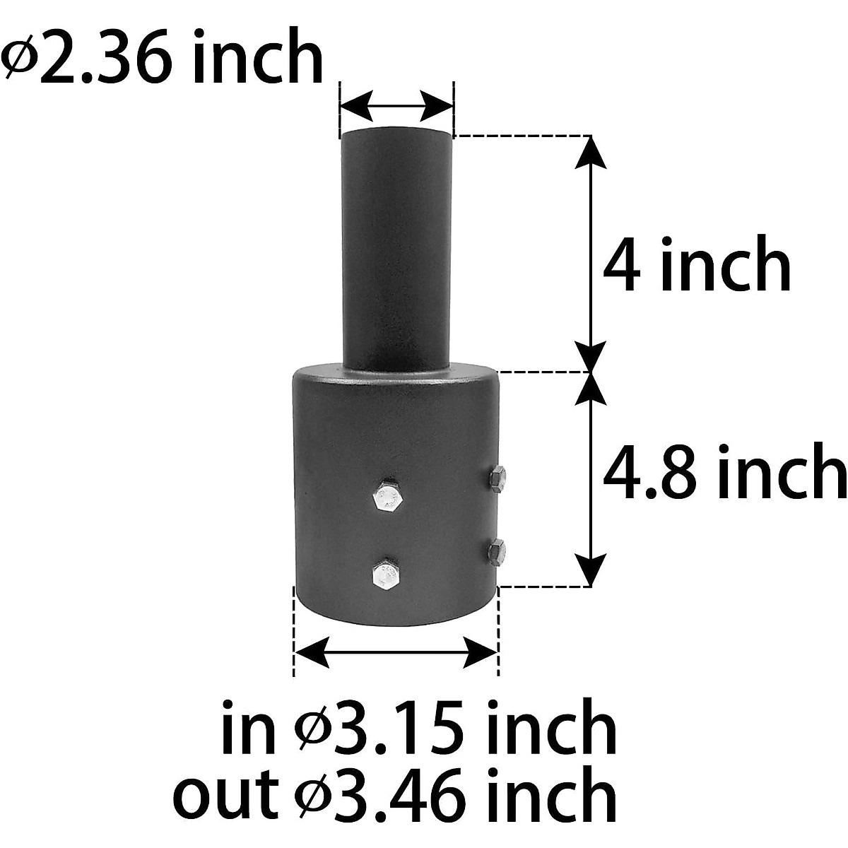 Light Pole Adapter for 3-inch Round Pole, Top Pole Tenon with 2 3/8" Slip Fit Mount, Round Pole Bracket Tenon Adapter for Led Parking Lot Lights Led Shoebox Led Area Light (1 Pack)