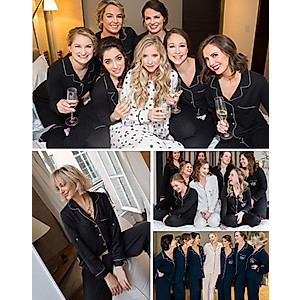 SWOMOG Womens Pajamas Set Long Sleeve Sleepwear Button Down Nightwear Soft Cotton Pj Lounge Sets with Pockets Black