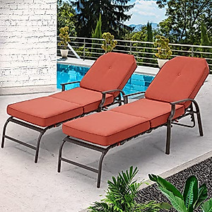 AECOJOY Lounge Chair, Outdoor Chaise Lounge with 5-Position Adjustable Backrest, Pool Chairs for Patio, Porch and Pool, Orange