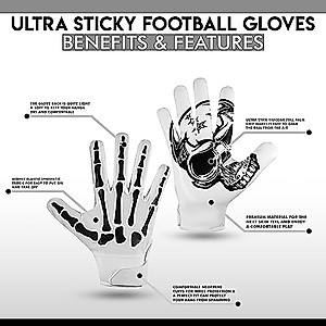 Glorious Traders Football Gloves, Adult and Youth Football Gloves Men & Women's - Ultimate Performance Booster Football Gloves Adult with Super Perfect fit & Sticky Grip. (White, Medium)