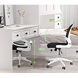 BINGTOO Ergonomic Office Chair with Lumbar Support, Foldable Mesh Backrest Computer Desk Chair for Home Office - Adjustable Height with Flip-up Arms and Wheels (Black)