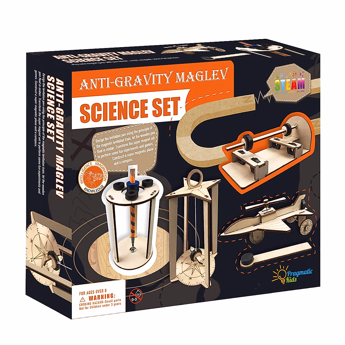 4in1 Anti-Gravity Maglev Educational Science Set for Kids. Perform Fun Experiments and Games by Transforming Magnets to Form a Plane, a Functional Compass, a Floating Arrow, or a Standing Pen