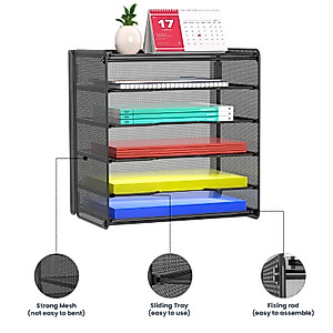 Samstar Letter Tray Paper Organizer, Mesh Desk File Organizer with 5 Tier Shelves and Sorter, Black