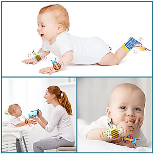 Soft Baby Rattle Toys, Wrist Rattle Foot Sock Rattles, Hand Arm Leg Ankle Handheld Rattles for Infants, Sensory Plush Animal Toys for Newborn Baby Girls and Boys (A4)