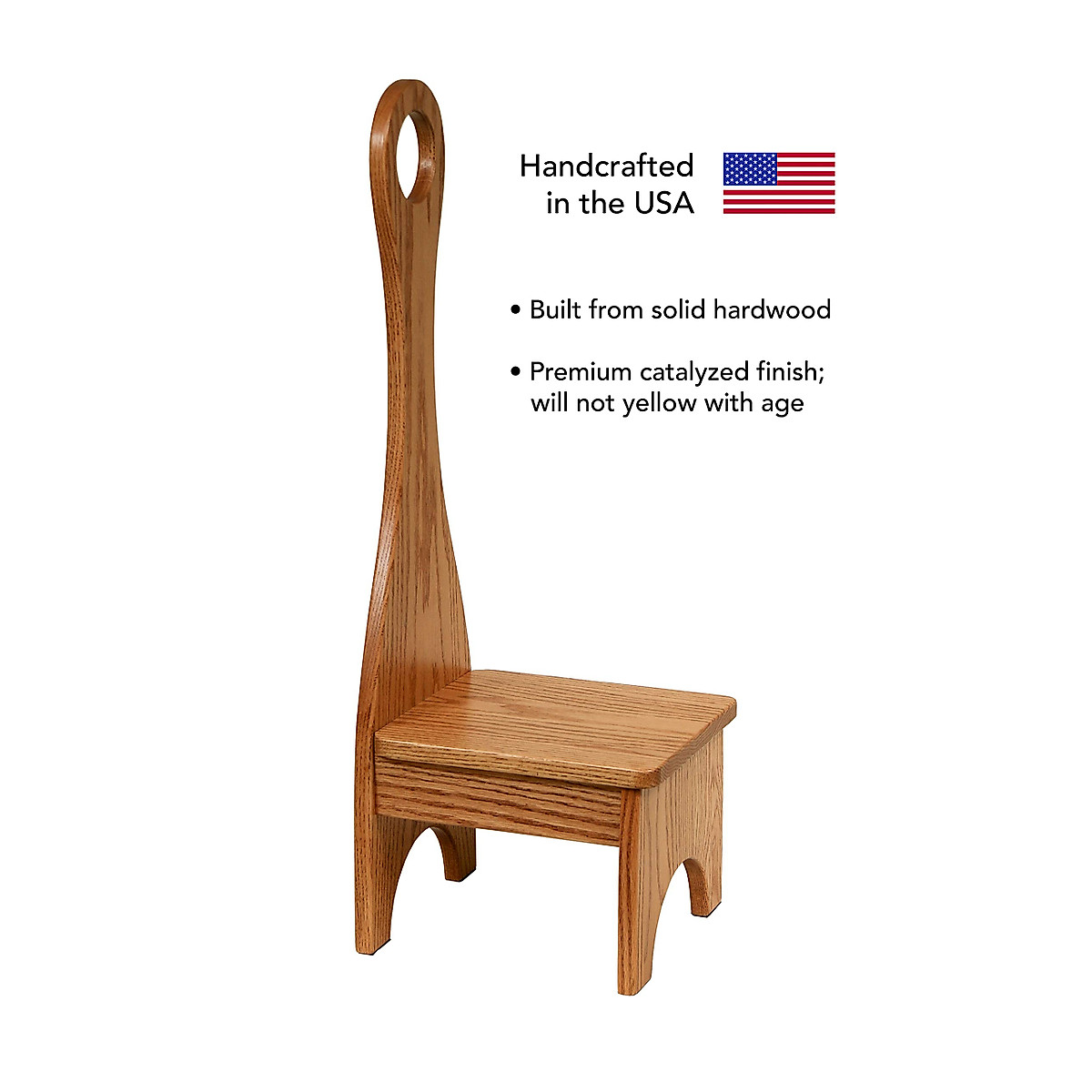 BCC Solid Hardwood Bench Step Stool with Handle: Handmade in The USA: for Kitchen, Bedroom or Bathroom (Oak, Golden)