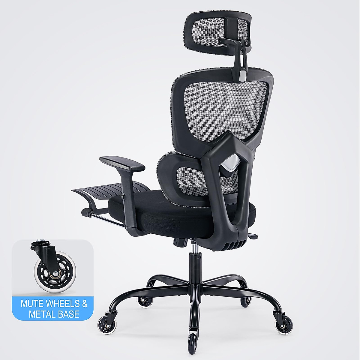 NOKAXUS Office Chair，Ergonomic Breathable Mesh Desk Chair with Lumbar Support,3D Armrest, Rubber Wheels,Gaming Chairs with footrest