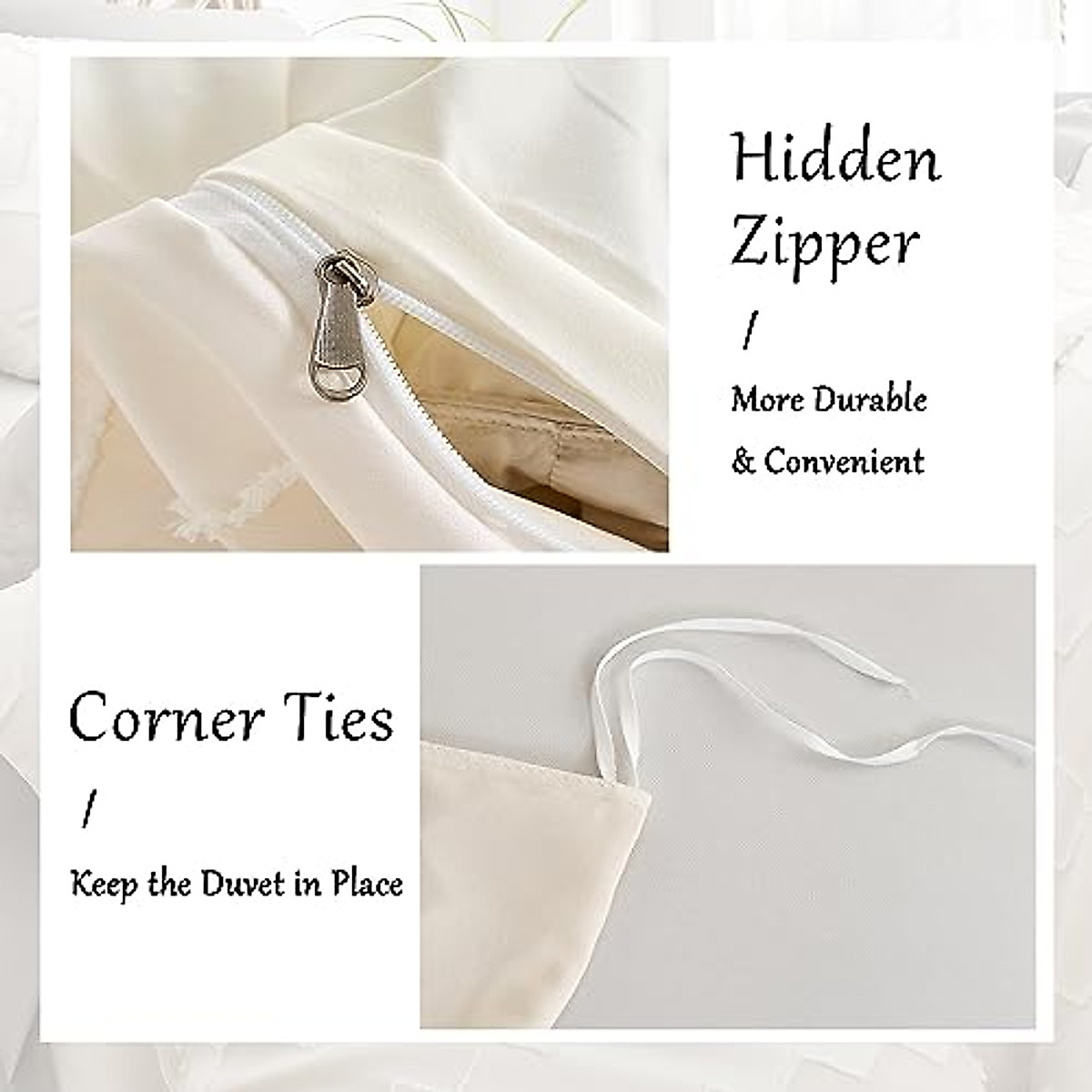 Senville White Duvet Cover Queen Size-Tufted Queen Duvet Cover Set,100% Microfiber Boho Duvet Cover,3PCS Soft and Breathable Textured Shabby Chic Bedding Set with Zipper Closure(White,Queen)