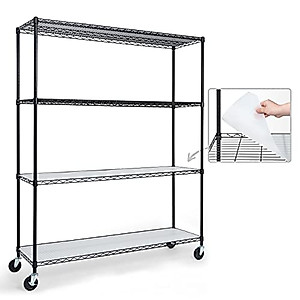 CAPHAUS NSF Commercial Grade Heavy Duty Wire Shelving w/Wheels, Leveling Feet & Liners, Storage Metal Shelf, Garage Shelving Storage, Utility Wire Rack Storage Shelves, w/Liner, 60 x 18 x 76 4-Tier