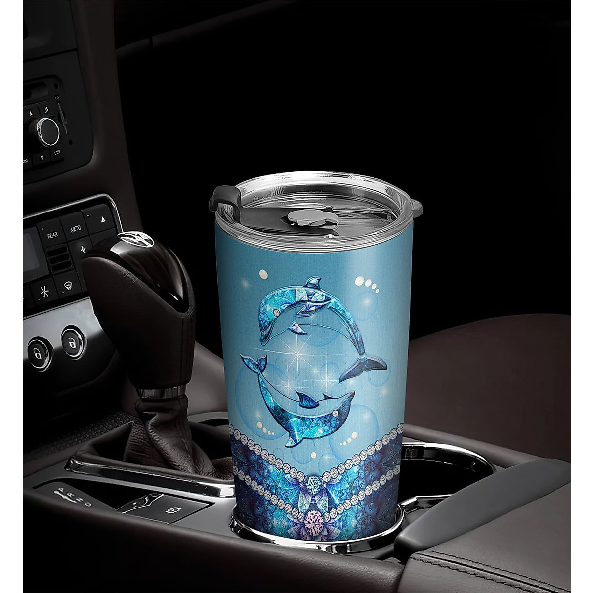 20oz Blue Jewelry Dolphin Tumbler, Gifts for Dolphin Lovers, Sea Ocean Gifts, Coffee Thermos for Women, Stainless Steel Double Wall Vacuum Insulated Coffee Mug, Travel Cup with Lid