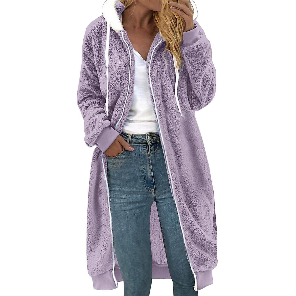 Kiosan Womens Winter Fuzzy Fleece Jacket Hooded Long Cardigan Coats Oversized Fluffy Outerwear with (00A1-Purple, L) My Order Deals Under 20 Dollars gifts for him tracking my orders to be delivered