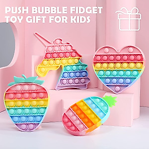 HiUnicorn Pop Poppers Easter Gifts - 4 Pack Unicorn Girls Push Bubble Pop Fidget Toy, Macaron Rainbow Pink Popping Stress Sensory Toys, Easter Basket Stuffers Birthday Party Favor Kids Board Game Toy