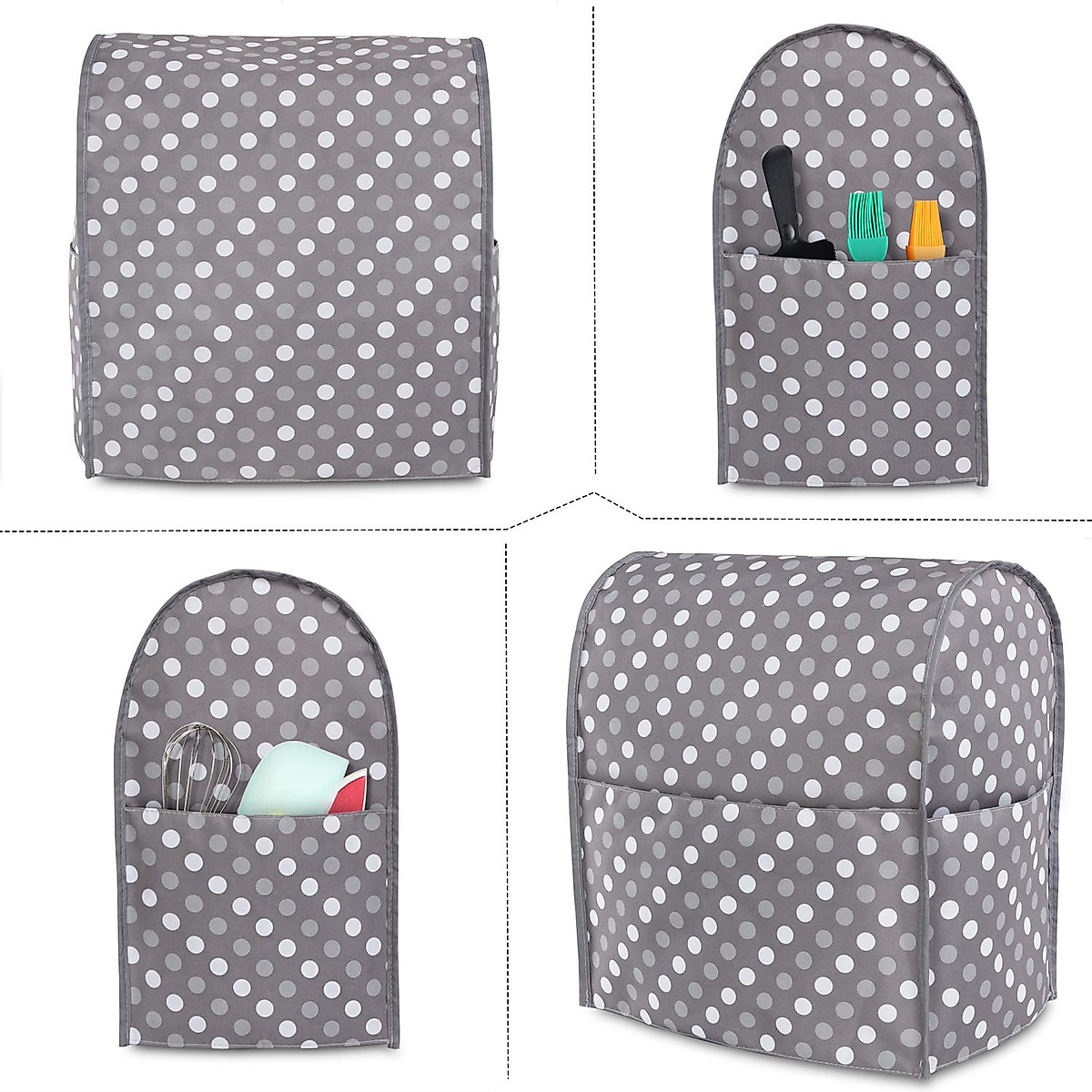 Luxja Dust Cover Compatible with 4.5-Quart and 5-Quart Stand Mixer, Cloth Cover with Pockets for Stand Mixer and Extra Accessories, Gray Dots