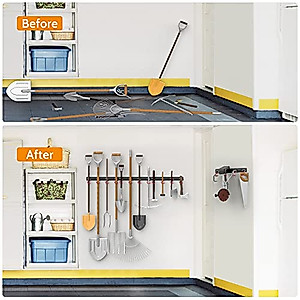 WALMANN All Metal 64 Inch Wall Mount Garden Tool Organizer for Garage, Mop and Broom Holder, Yard Tool Storage Rack for Rake, Shovel, Spade, Mop, Broom(4 Rails, 16 Hooks)