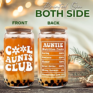 HEXMOZ Aunt Gifts from Niece, Newphew - Auntie Birthday Gifts, Cool Aunt Club, Auntie Era, Best Aunt Ever, Promoted To Aunt, New Aunt, Pregnancy Announcement Ideas - 16oz Glass Cup