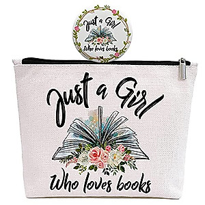 GevGuxLuo Book Lovers Gifts, Book Makeup Bag for Women with Mirror, Birthday Gifts for Daughter Sister Bestie Librarian Readers Who Loves Books, Bookish Gifts Cosmetic Bag Zipper Pouch for Book Lovers