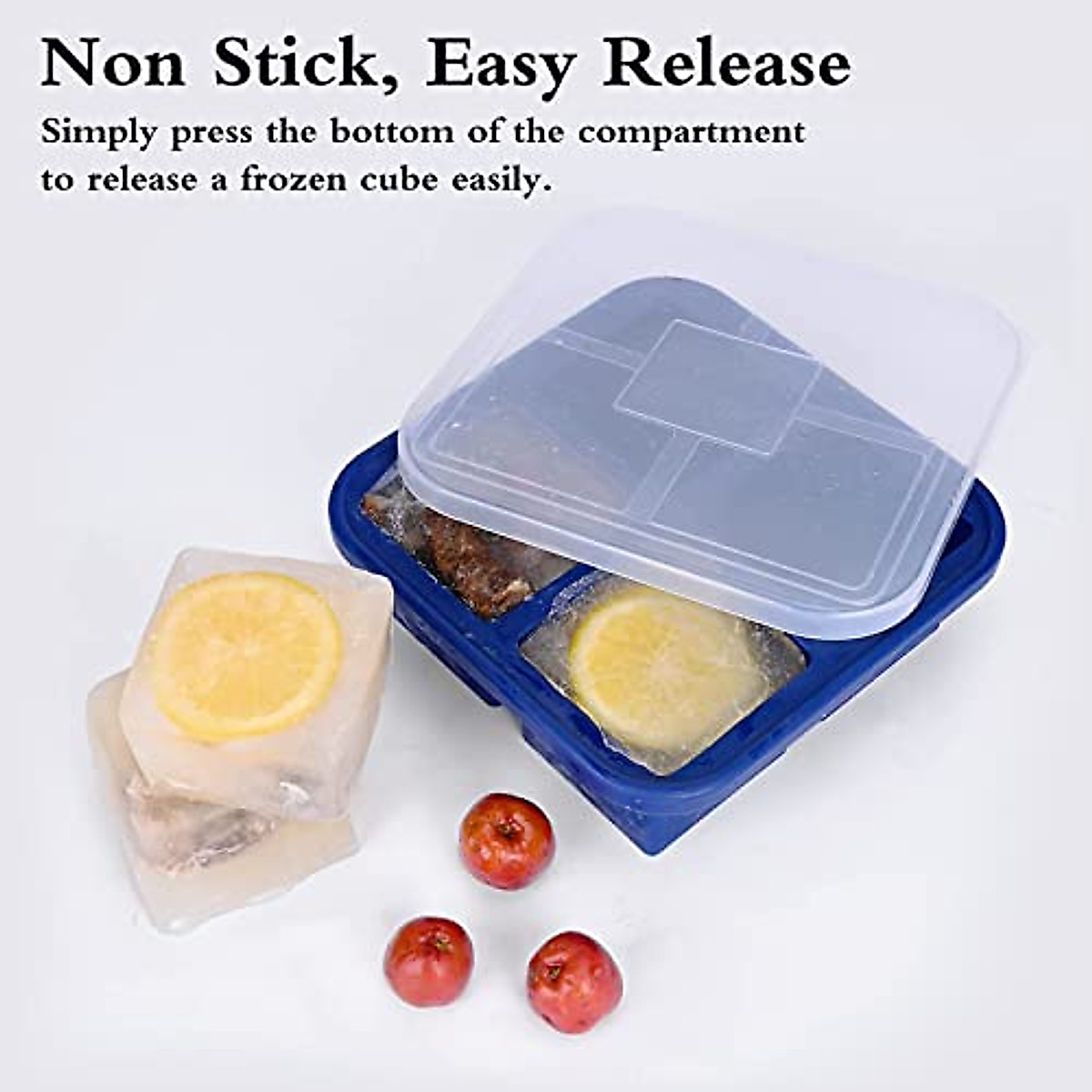 Kinggrand Kitchen 1 Cup Silicone Freezer Molds 2 Pack Silicone Freezer Tray with Lid Make 8 Perfect 1-Cup Portions - Easy Release Molds for Food Storage & Freeze Soup, Broth, Stew or Sauce