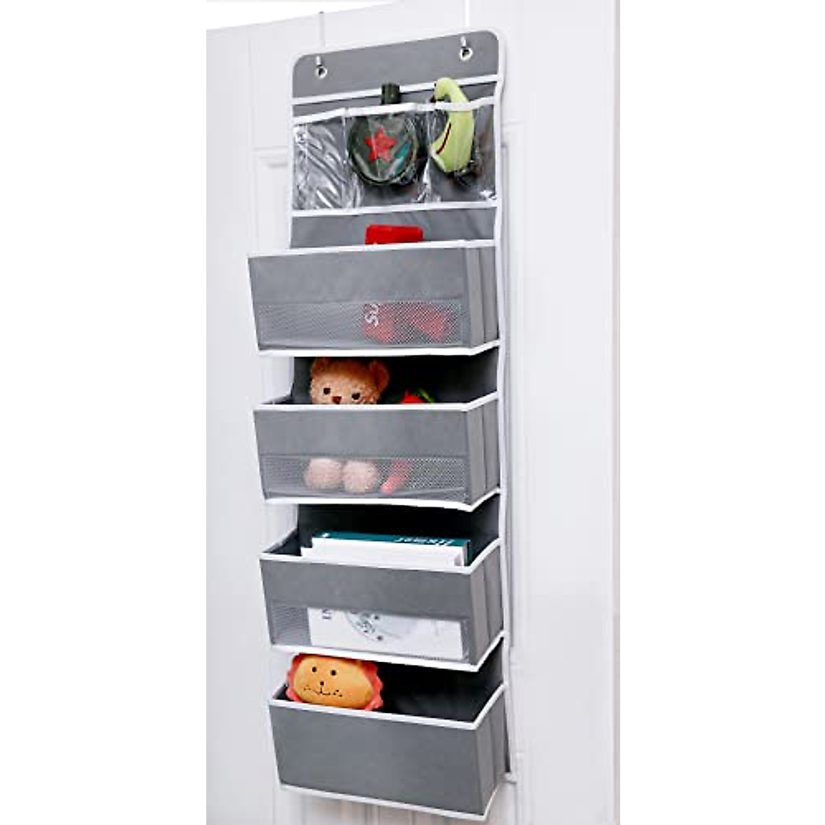 HLONGG Sturdy Door Hanging Organizer,Behind The Door Storage Organizer with Door Hook and Large Clear Windows, Hanging Wall File Organizer ,(Grey, 1 Pack)