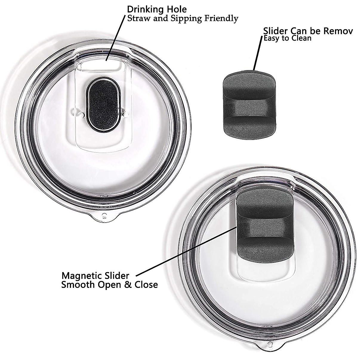 20 oz Magnetic Tumbler Lid for Compatible with YETI Rambler, Ozark Trail, Old Style Rtic and More, Magnetic Slider Switch Spill Proof Tumbler Cover (10/20oz Black 1Pcs)