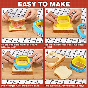 HINZER Sandwich Cutter and Sealer Set Uncrustables Maker 4 Pcs Bread Decruster Sandwich Cutter Pancake Maker Heart Square Circle Dinosaur Shape DIY Cookie Cutters Gift for Kids Adult Boys Girls