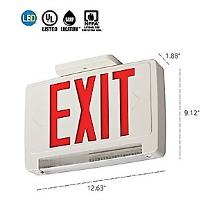 Lithonia Lighting ECBR M6 LED Exit and Emergency Light Bar Combo Fixture with Back Up Battery, 3 Watts, Damp Listed, Red Letters