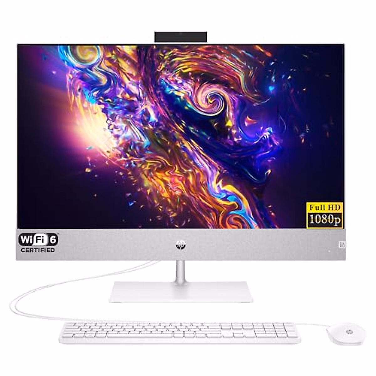 HP Pavilion 27 All-in-One, 27" FHD Screen, AMD Ryzen 5 5625U, 32GB RAM, 1TB SSD, Webcam, HDMI, Wi-Fi 6, Wired Keyboard & Mouse, Windows 11 Home, White