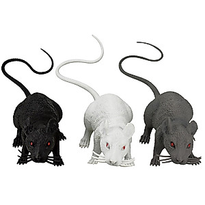 XONOR Halloween DÃcor Set of 3 Realistic Looking Spooky Mice Rats, Super Large Plastic Mouce for Best Halloween Decoration, 3 Colors (White & Black & Grey)