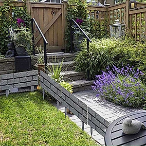 SJUFNDS Garden Lawn Edge Fence Outdoor Brick Stone Look Borders No-dig Interlocking Landscape Edging Decorative Landscape Kits Plastic 5PCS (Grey-5pcs)