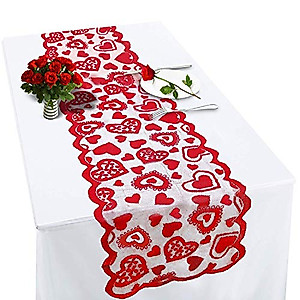 Valentines Table Runner Red Heart Print Valentines Day Decorations 13x72 inches Lace Love Table Runner for Home Wedding Party Valentines Day Table Decorations Long Line for Dinner