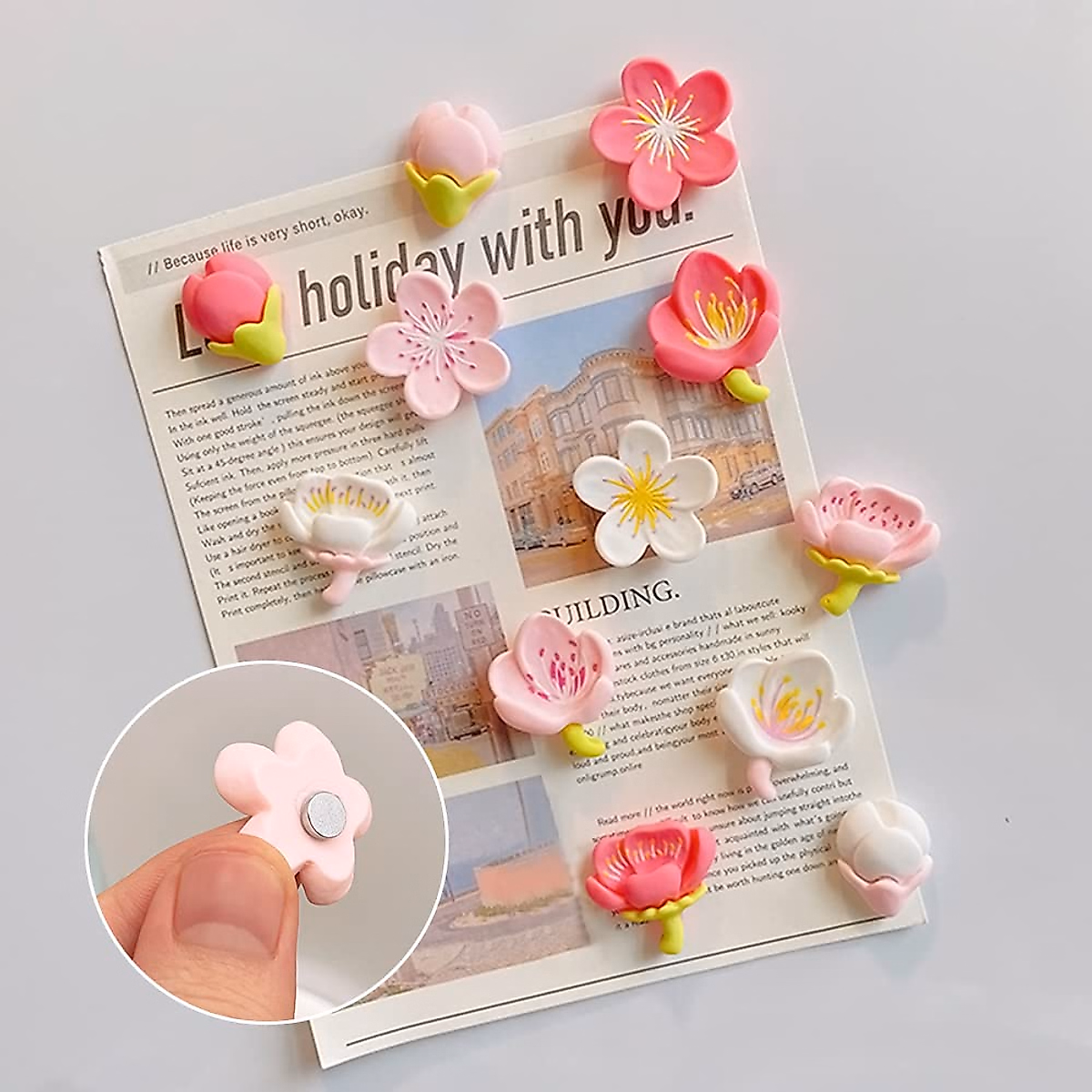 12 PCS Colorful Flower Fridge Magnet, Cherry Blossoms Refrigerator Magnets, Flower Magnets Novelty Office Home Kitchen Accessories Whiteboard Magnets