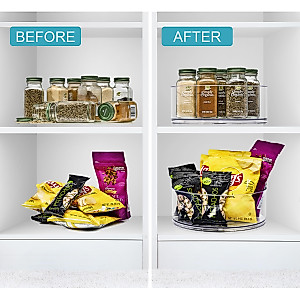 Clear Lazy Susan Organizer - 2 Pack Round Plastic Rotating Turntable Organizers - Refrigerator Lazy Susans Great For Spice Spinner, Condiments & Kitchen Pantry Fridge, Bathroom Cabinets