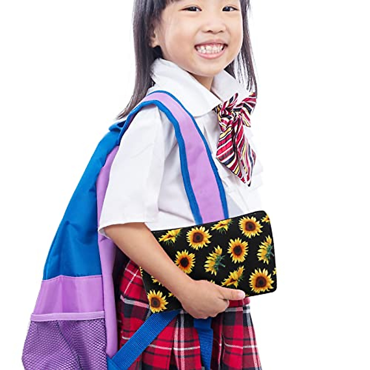 MAGEFY Sunflower Makeup Bag for Women, Portable Travel Cosmetic Bag with Black Zipper Pouch Waterproof Makeup Pouch Multifunctional Small Bag for Women (1 pack, sunflower 0173)