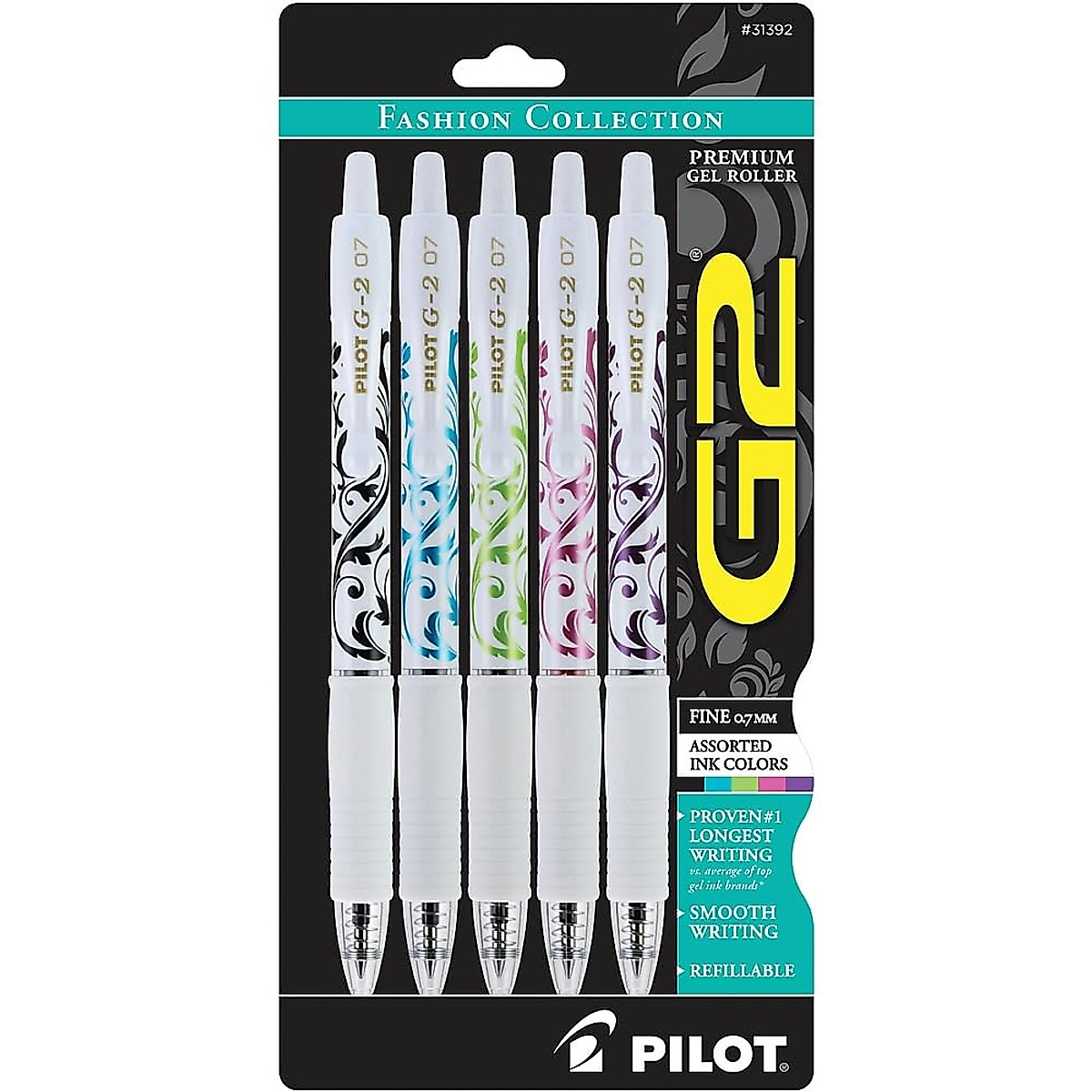 PILOT G2 Fashion Collection Premium Gel Ink Pens, Fine Point, Assorted Colors, 5 Count (31392)