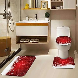 ArtSocket Christmas Bathroom Rugs and Mats Set 3 Piece, Christmas Red Classic Rugs Non Slip, Snowflake Absorbent Microfiber Memory Foam Bath Mat Machine Washable Bathroom Floor Mats