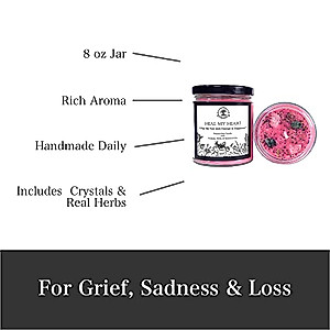 Heal My Heart Soy Affirmation Candle | 9 oz with Rose Quartz & Seraphinite Crystals, Herbs and Essential Oils | Sadness, Loss & Heartache | Wiccan, Pagan, Metaphysical, Spirituality
