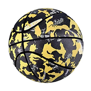 MINDCOLLISION Size 7 PU Basketball, Wear-Resistant, Good Grip, Birthday Gift for Kids. Suitable for Indoor and Outdoor Use. (11 Colors),Black Yellow
