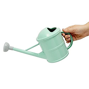 Small Mint Green Plastic Watering Can with Long Spout Sprinkler Head for Garden, Indoor and Outdoor Plants, Flowers (0.4 Gallon)