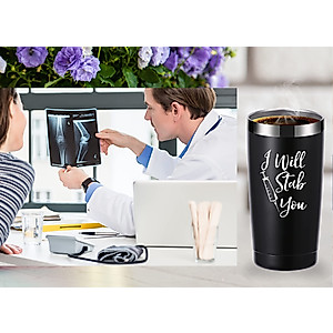 momocici I Will Stab You 20 OZ Tumbler.Funny Nurse Week,Nurse Gifts.Gag Nursing Graduation Gifts for Nurse.Nurse Practitioner Gifts Travel Mug(Black)