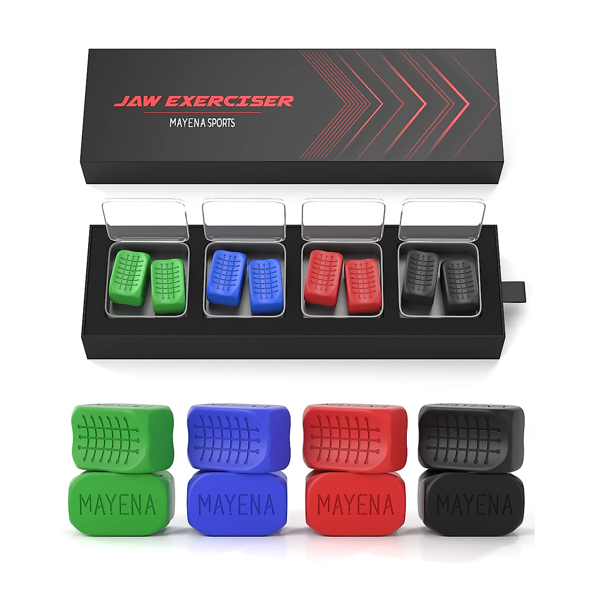 Mayena Jaw Exerciser for Men & Women | 4 Resistance Levels Silicone Jawline Exerciser Tablets| Core Strength Upgraded Model | Powerful Jaw Trainer for Multi-Level Users | Slims& Tones the Face