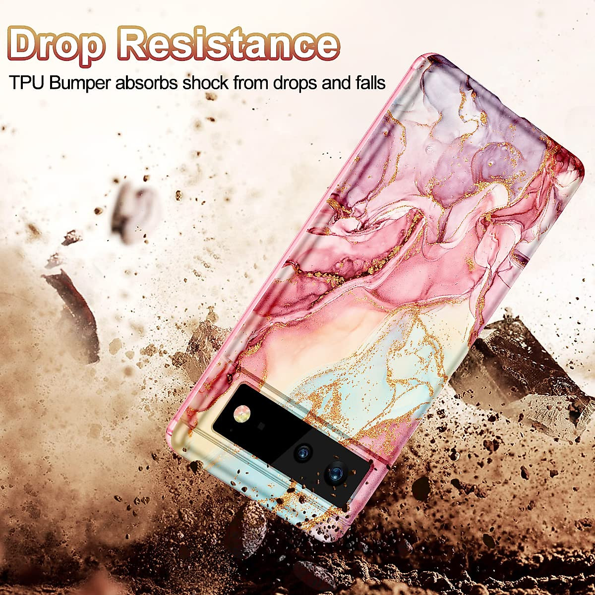 Btscase for Google Pixel 6 Case, Gold Glitter Bling Marble Pattern Hard PC Slim Fit Shockproof Full Body Rugged Drop Protective Women Girls Cover Cute Case for Google Pixel 6 (2021), Rose Gold