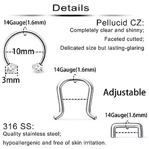 Ftovosyo 11Pcs 14G Septum Jewelry Surgical Steel Nose Septum Rings Piercing Jewelry Retainer Horseshoe Vertical Labret Lip Hoop Ring for Women Men 10mm 3/8 Inch Silver-tone