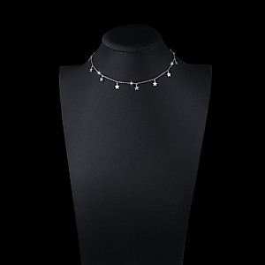 Sterling Silver Jewelry Lucky Star Choker Necklace Pendant Disc Chain Statement Necklace For Women