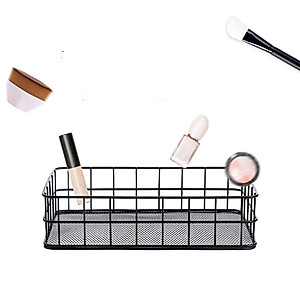 Lioong Black Metal Wire Bathroom Vanity Trays Storage Basket Bins for Organizing Paper Hand Towel Toilet Tank Vanity Countertop Table