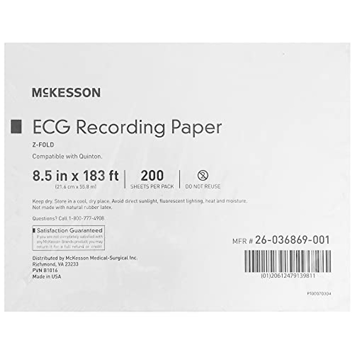 McKesson ECG Recording Paper, Red Grid Thermal Paper, 8 1/2 in x 183 ft, 200 Count, 1 Pack