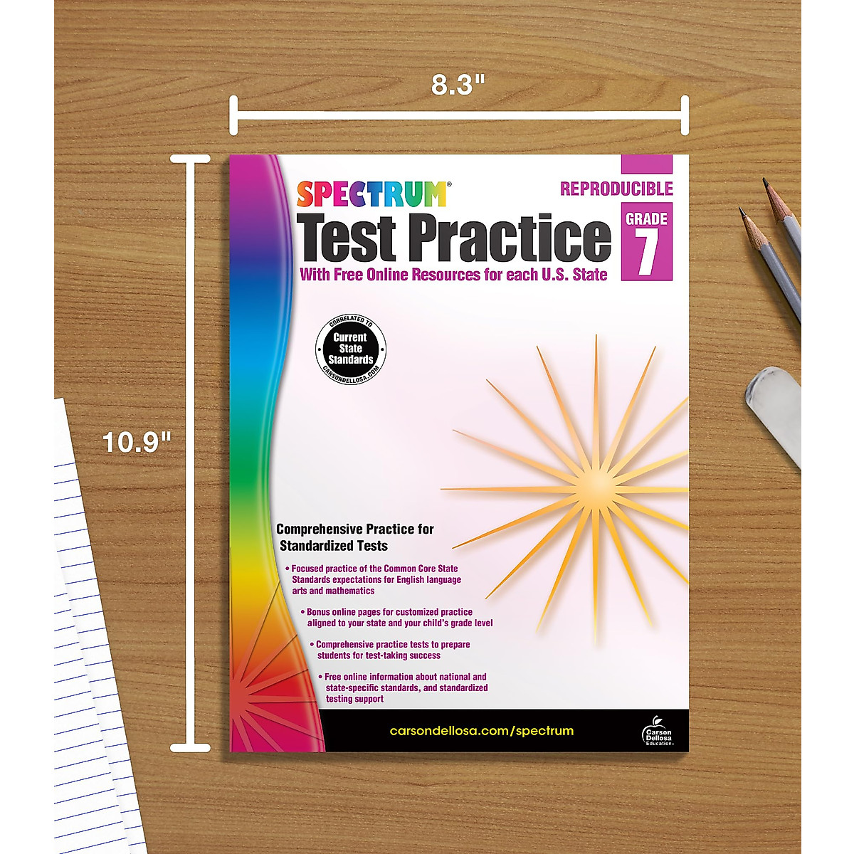 Spectrum Test Practice 7th Grade Workbooks All Subjects, Math, Language Arts, and Reading Comprehension Grade 7 Reproducible Book, Vocabulary, Writing, and Math Practice for Standardized Tests