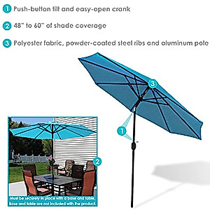 Sunnydaze 9-Foot Patio Umbrella - Push-Button Tilt and Crank Handle - Aluminum Pole and Polyester Shade Canopy - Turquoise