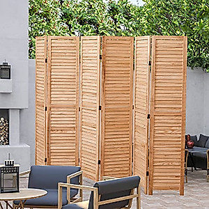 Room Dividers Folding Privacy Screens 6 Panel 5.6 Ft Tall Foldable Portable Room Seperating Divider, Wood Room Divider Wall & Office Divider, Freestanding Portable Partitions, Brown