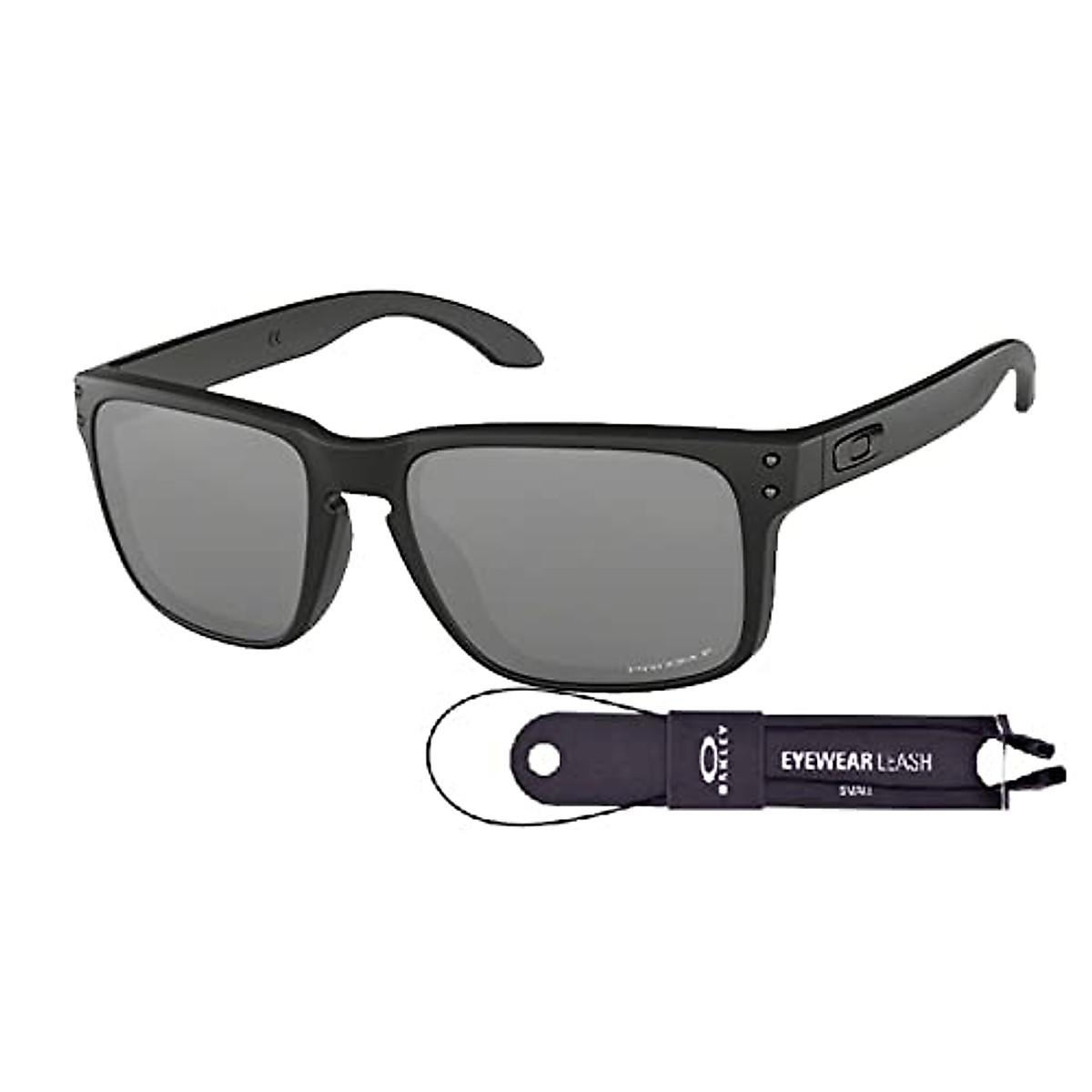 Oakley Holbrook OO9102 9102D6 57M Matte Black/Prizm Black Polarized Square Sunglasses For Men + BUNDLE Accessory Leash Kit LARGE + BUNDLE with Designer iWear Eyewear Kit