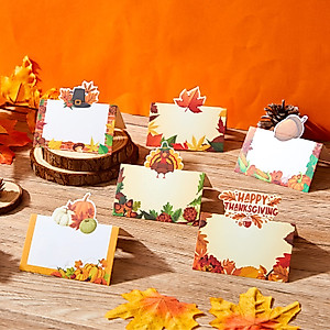 36 Pcs Thanksgiving Place Cards Pumpkin Fall Leaves Name Place Cards and 2 Pcs Permanent Markers Black Markers Name Tents Thankful Greeting Cards for Thanksgiving Harvest Party Bridal Shower Birthday